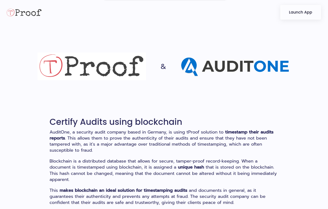tProof | AuditOne Use Case